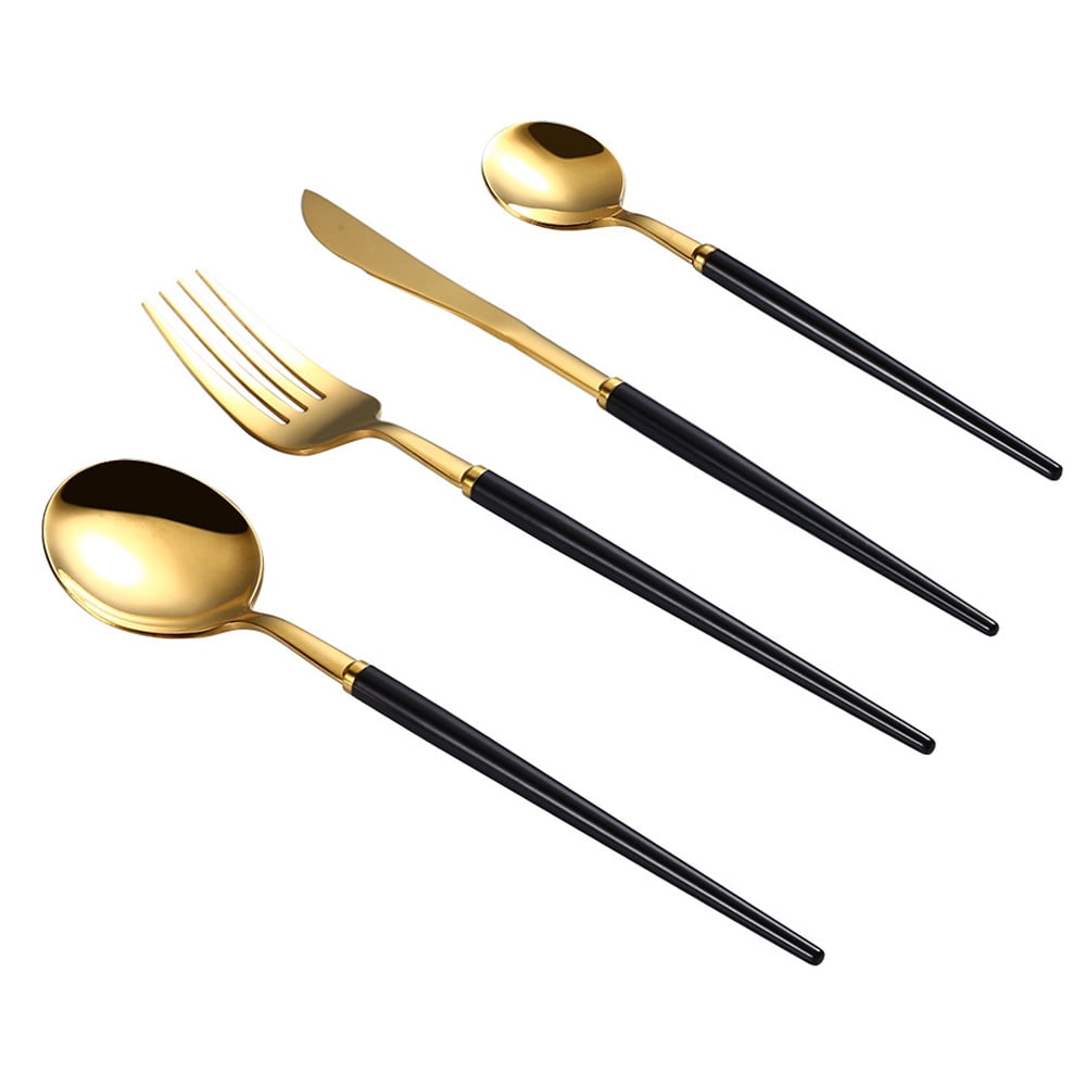 Gold Silverware Set with Solid color handle,4-Piece Stainless Steel ...