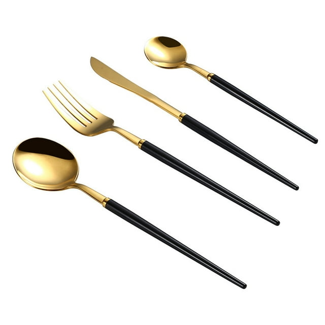 Gold Silverware Set with Solid color handle,4-Piece Stainless Steel ...