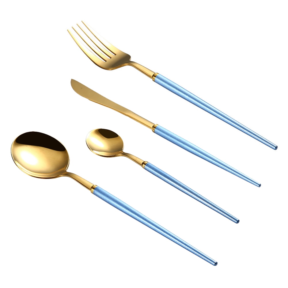 Gold Silverware Set with Solid color handle,4-Piece Stainless Steel ...