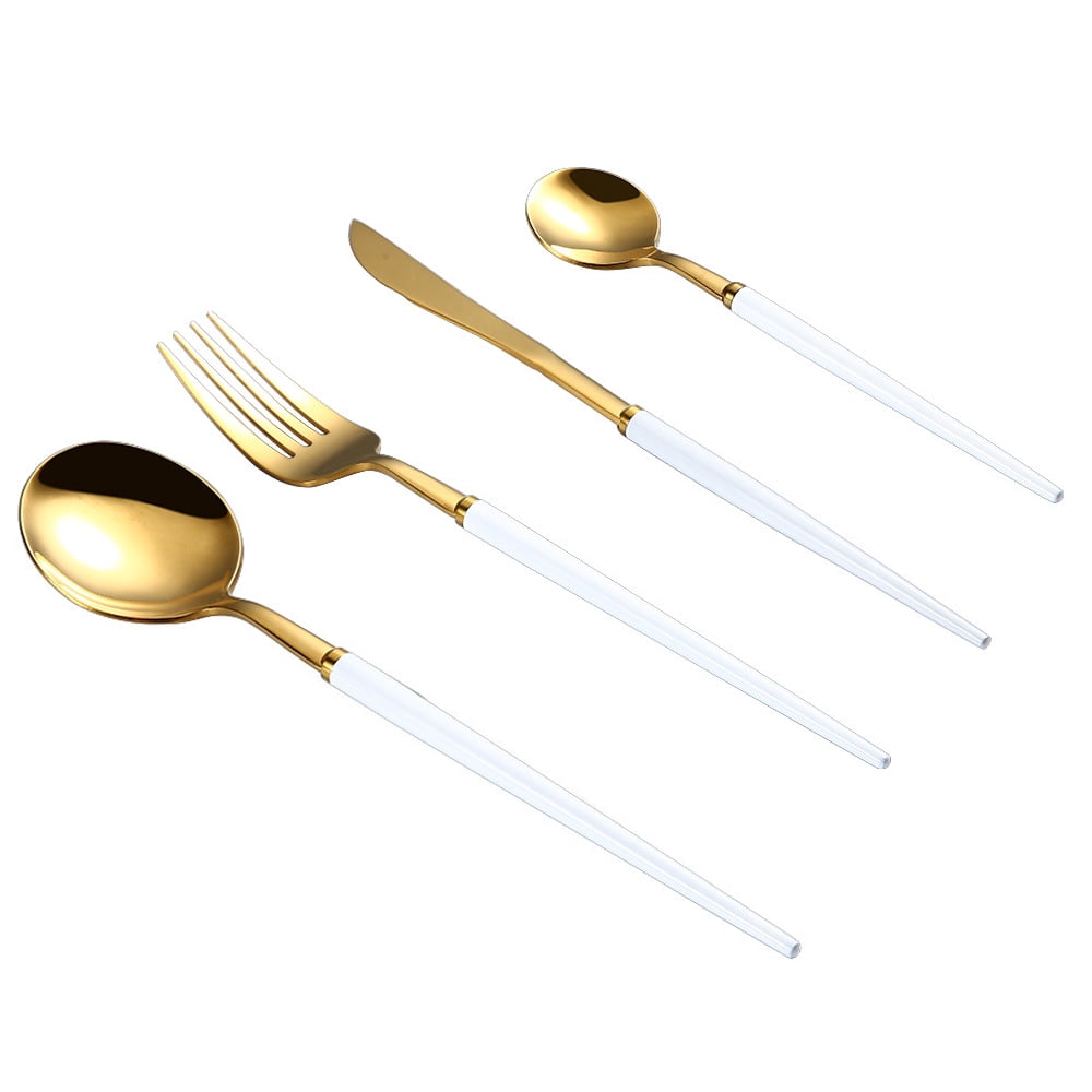 Gold Silverware Set with Solid color handle,4-Piece Stainless Steel ...