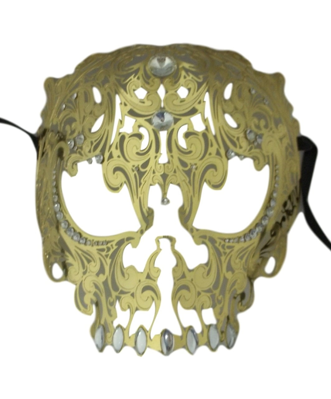 Gold Skull Metal Laser Cut Masquerade Prom Mask Clear Crystals ...