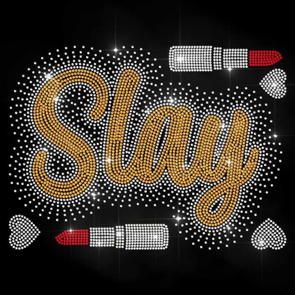 Gold Slay Iron on Rhinestone Decal Love Lipstick Hotfix Transfer ...