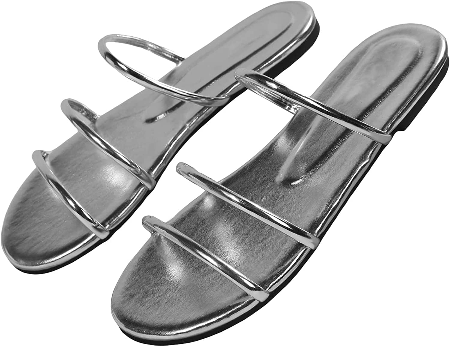 Gold Slide Sandals Metallic Comfortable Open Toe Flat Sandal Shoes ...