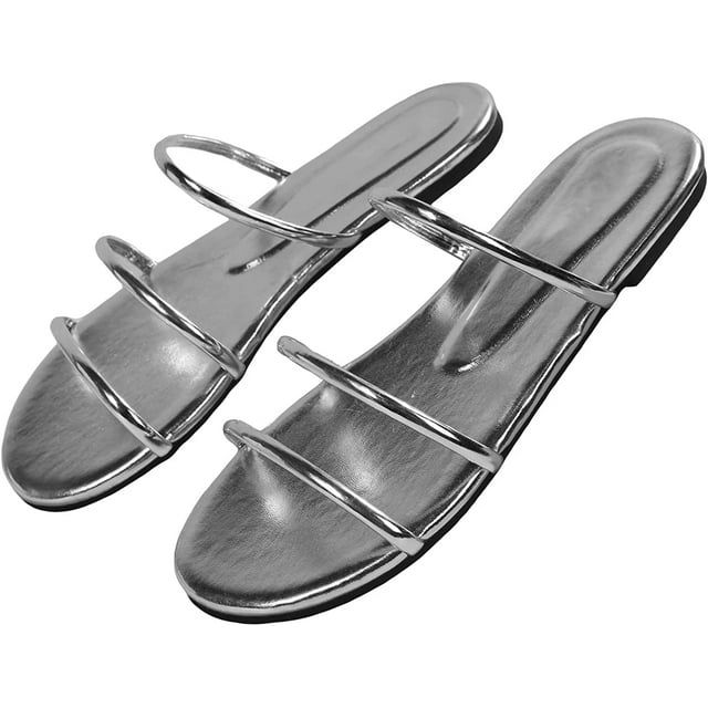 Gold Slide Sandals Metallic Comfortable Open Toe Flat Sandal Shoes ...