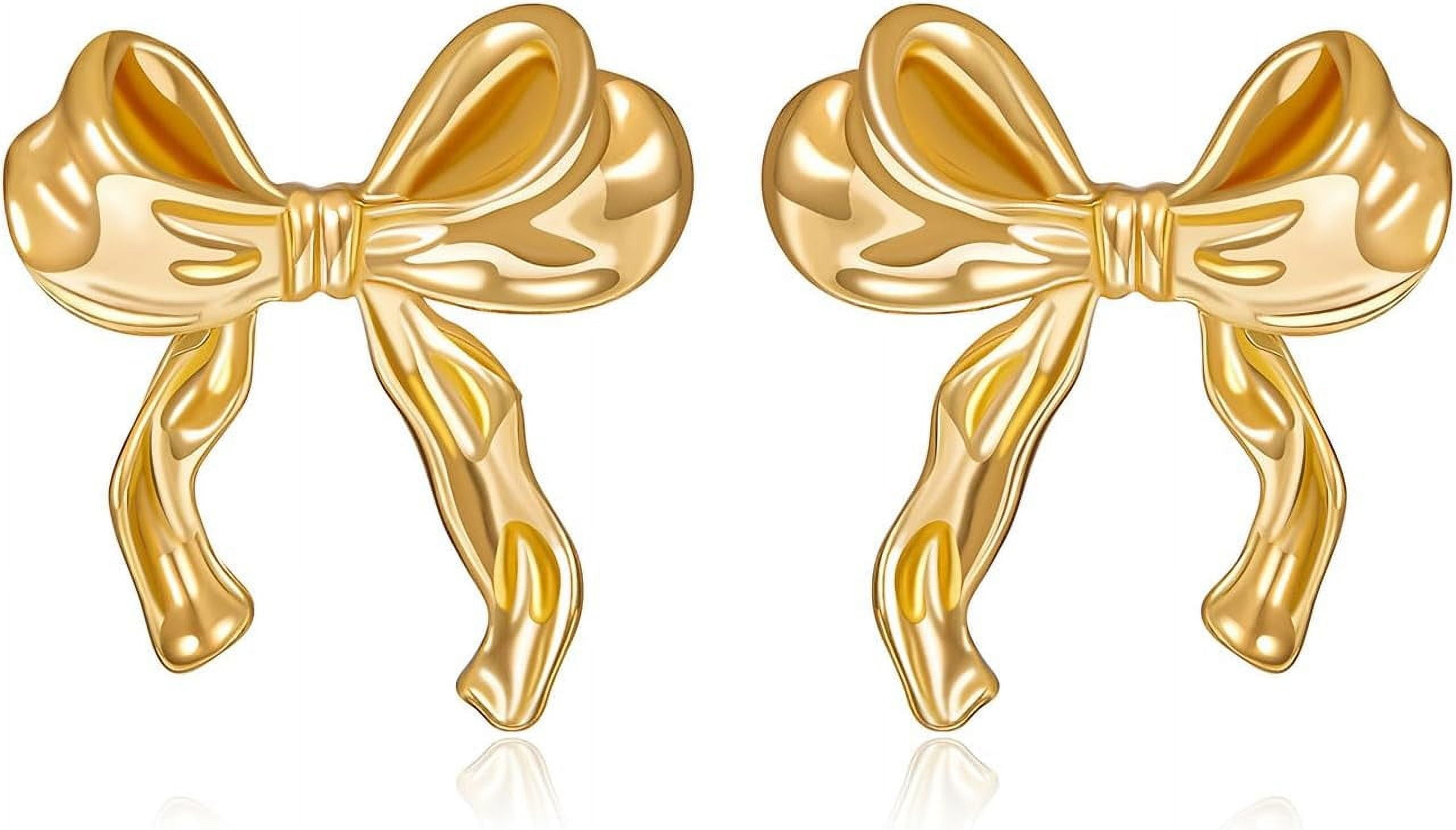 Gold Sliver Bow Earrings for Women Cute Ribbon Earrings Gold Silver Bow Knot Earring Bow Stud ...