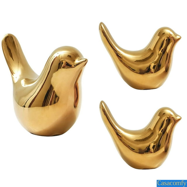 Gold Small Bird Statues Family, Casacomfy Christmas Decoration, Modern ...