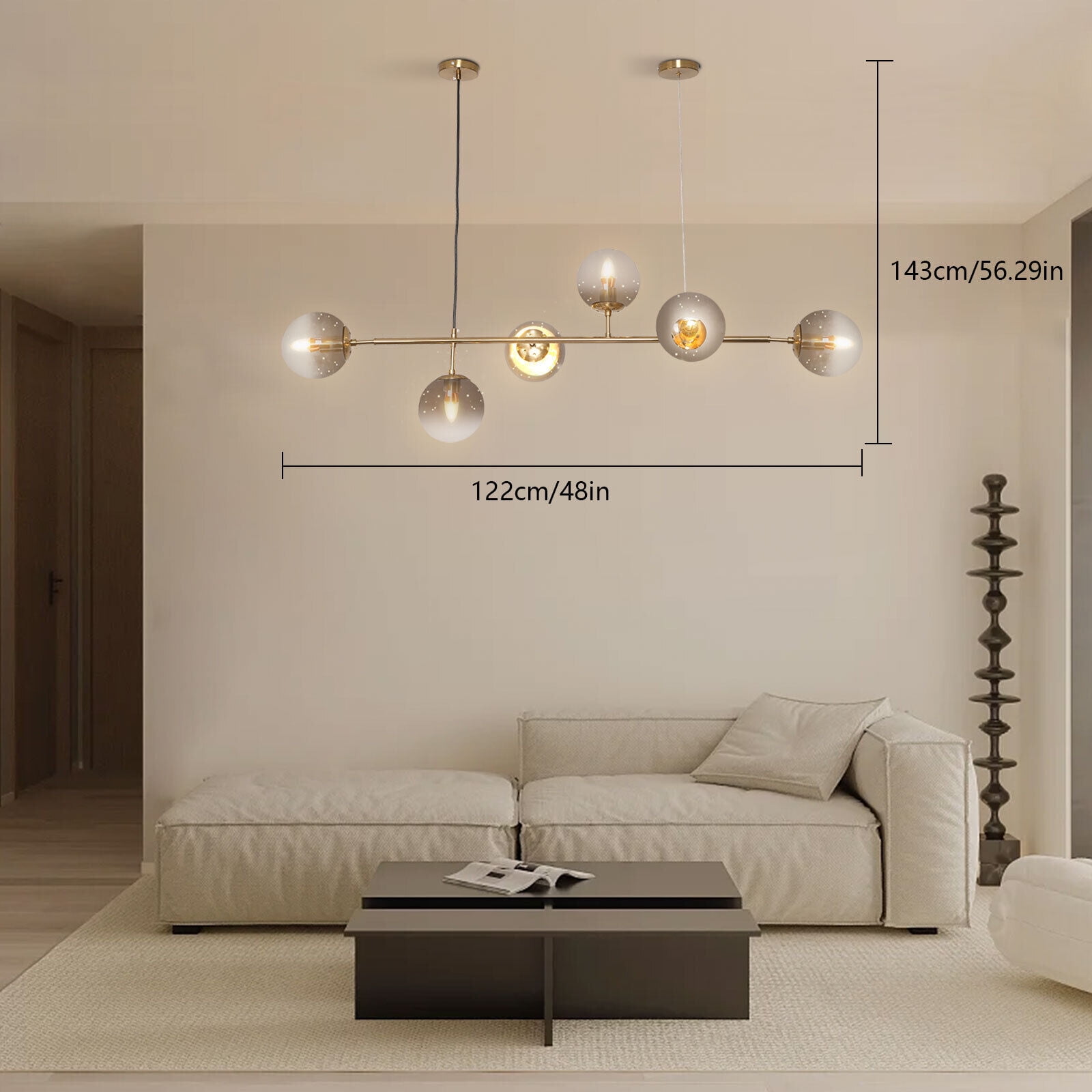 (Gold+Smoke Gray) Lighting 6-Light Modern Globe Pendant Light Mid ...