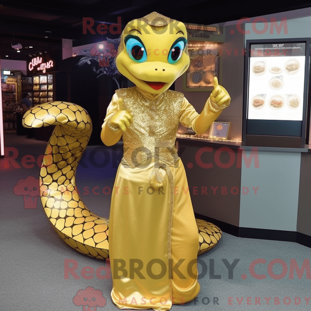 Gold Snake REDBROKOLY mascot costume character dressed with a Blouse ...
