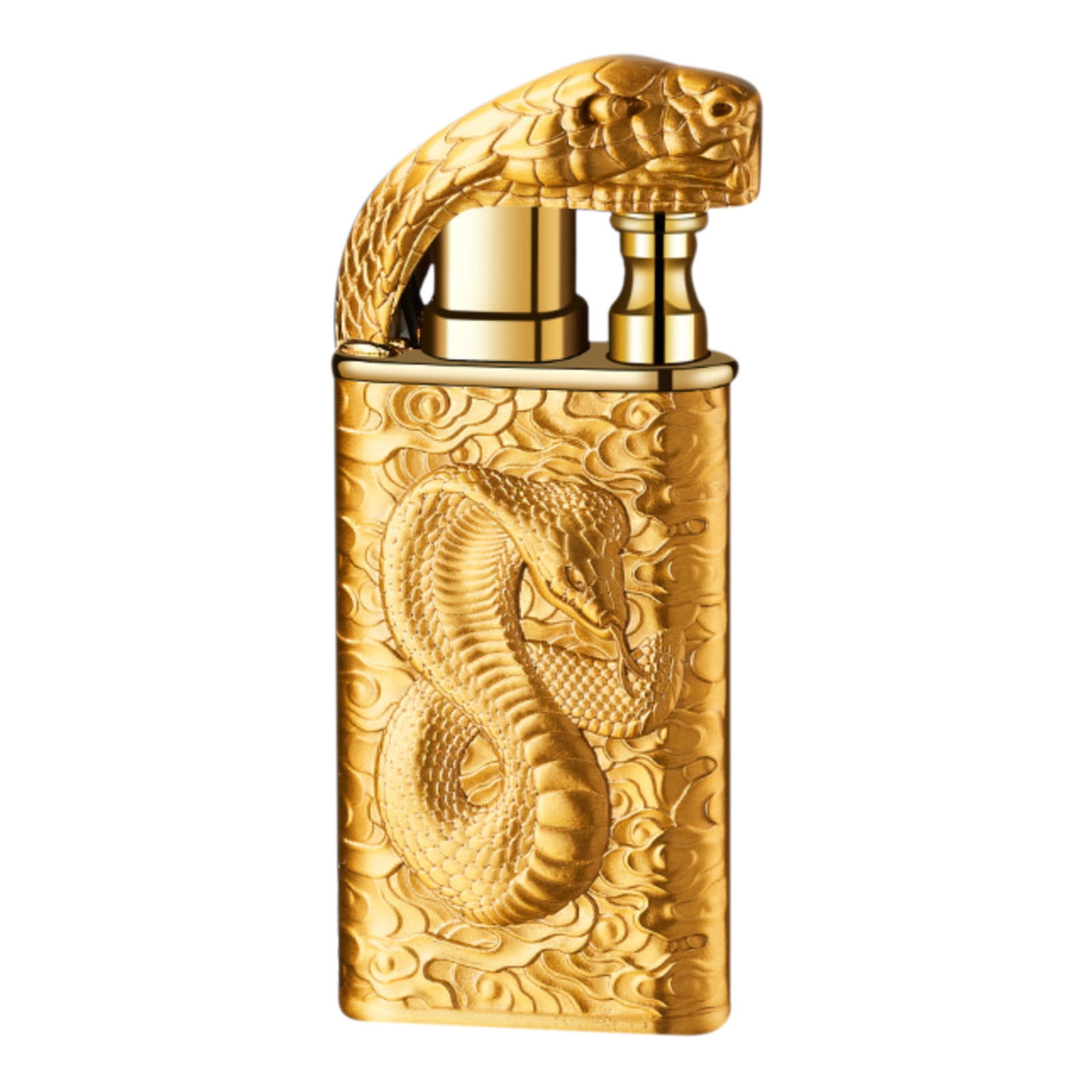 Gold Snake Relief Carved Metal Lighter Windproof Butane Flame Lighter ...