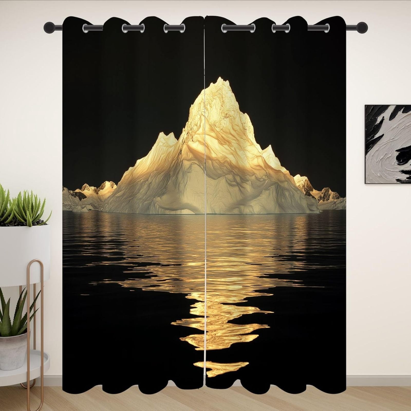 Gold Snow Mountain Blackout Curtains For Bedroom, Nature Inspired ...