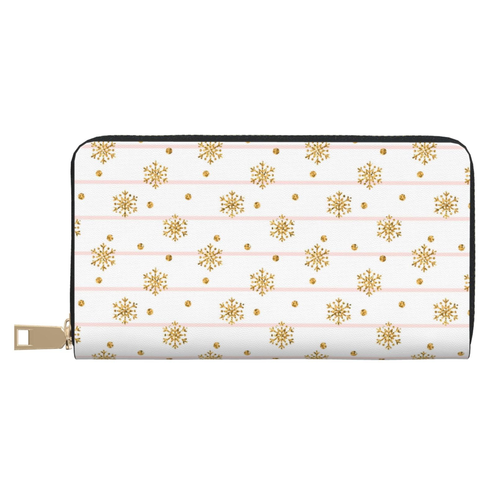 Gold Snowflake Stripes Wallet Women, Leather Bifold Multi Card Wallet ...