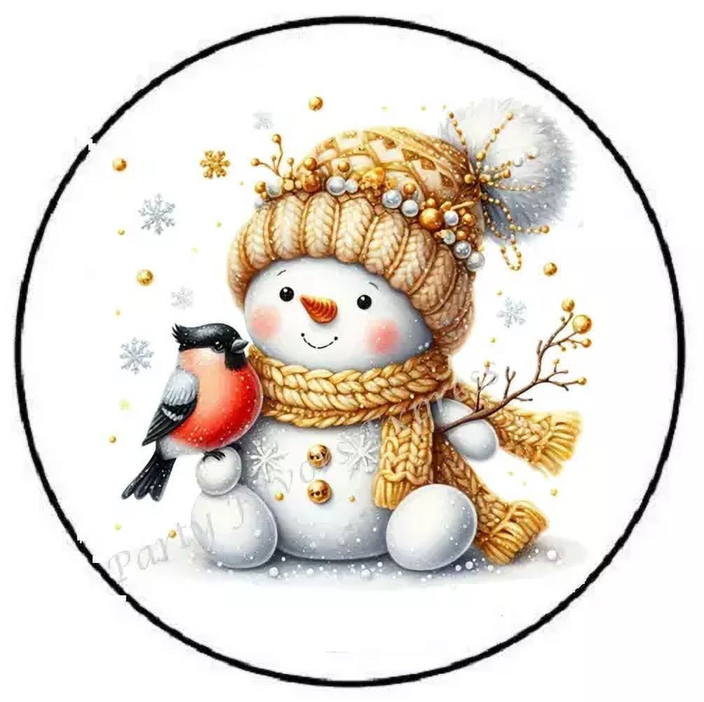 Gold Snowman With Bird Christmas Stickers Party Favors Phone Decal ...