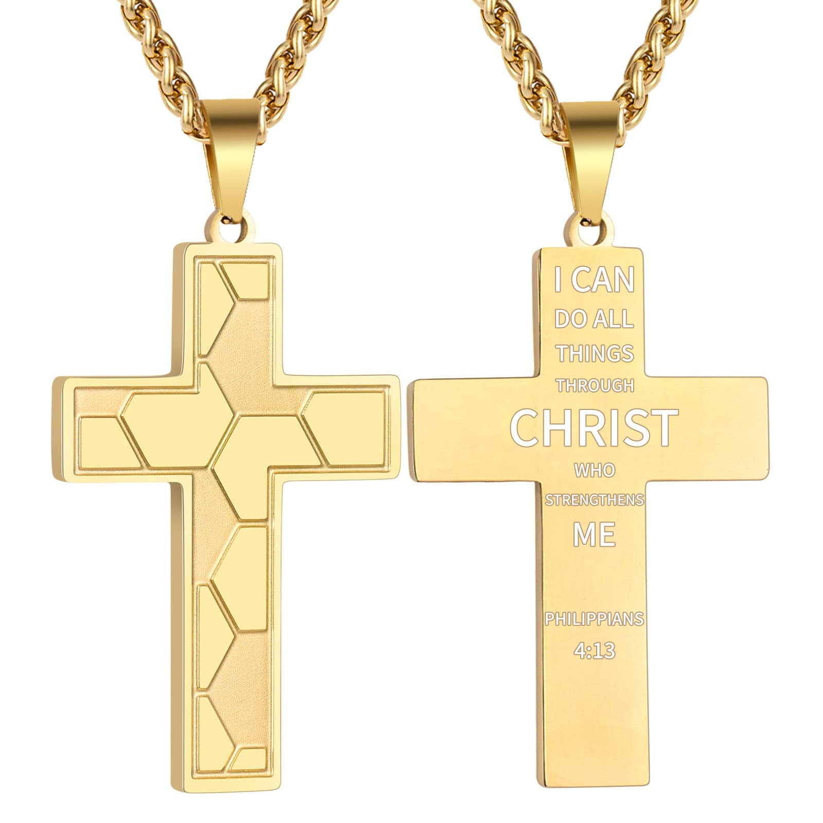 Christian Cross Necklace For Men Gold Black Titanium Cross Necklace