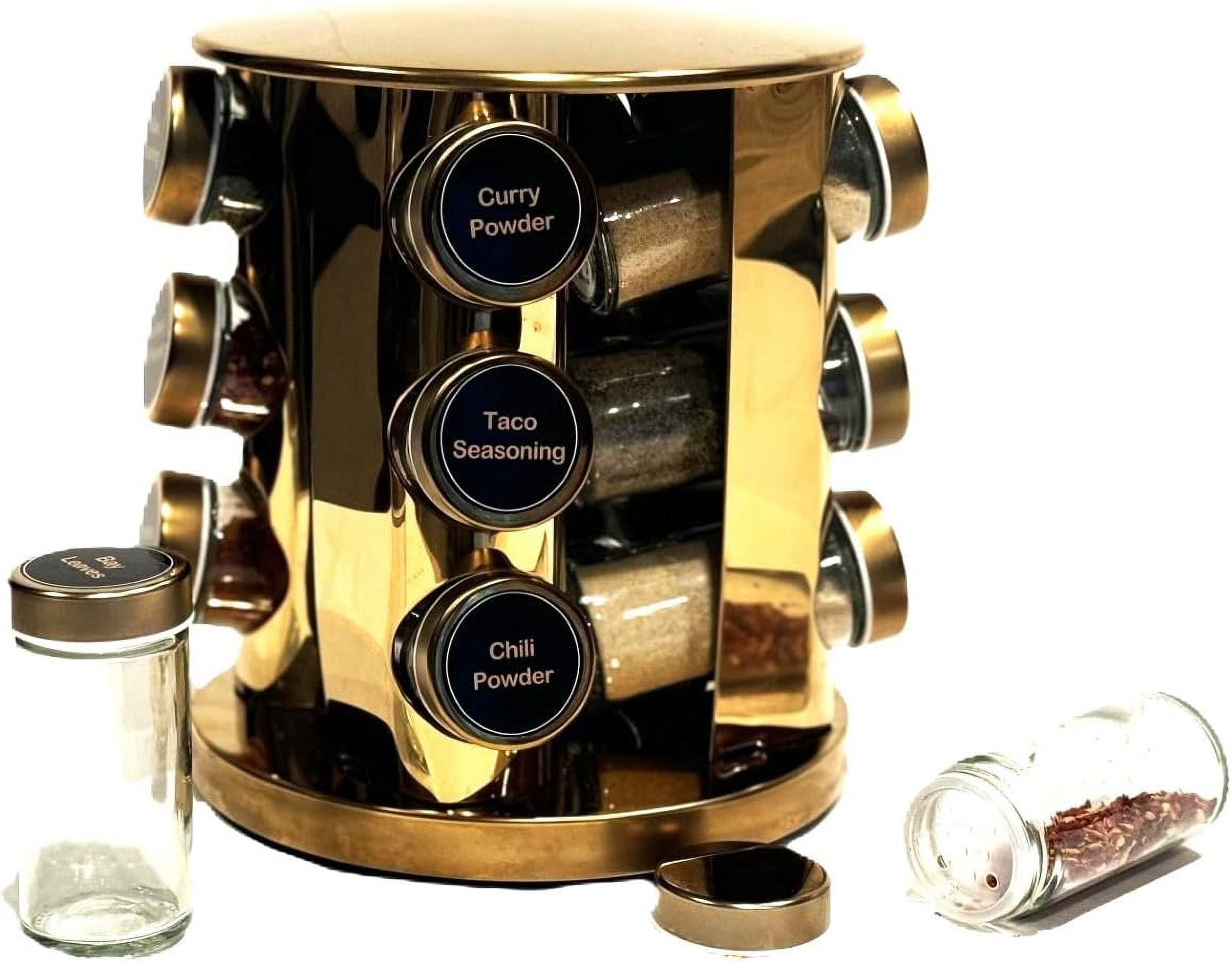 Gold Spice Rack, Rotating Spice and Seasoning Rack for Countertop with ...