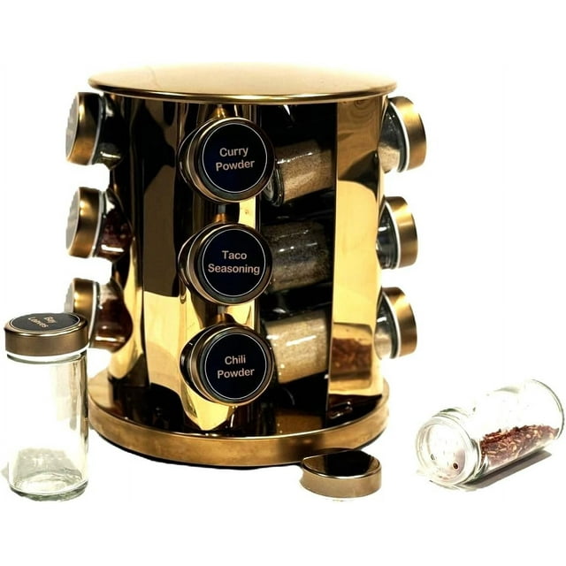 Gold Spice Rack, Rotating Spice and Seasoning Rack for Countertop with ...