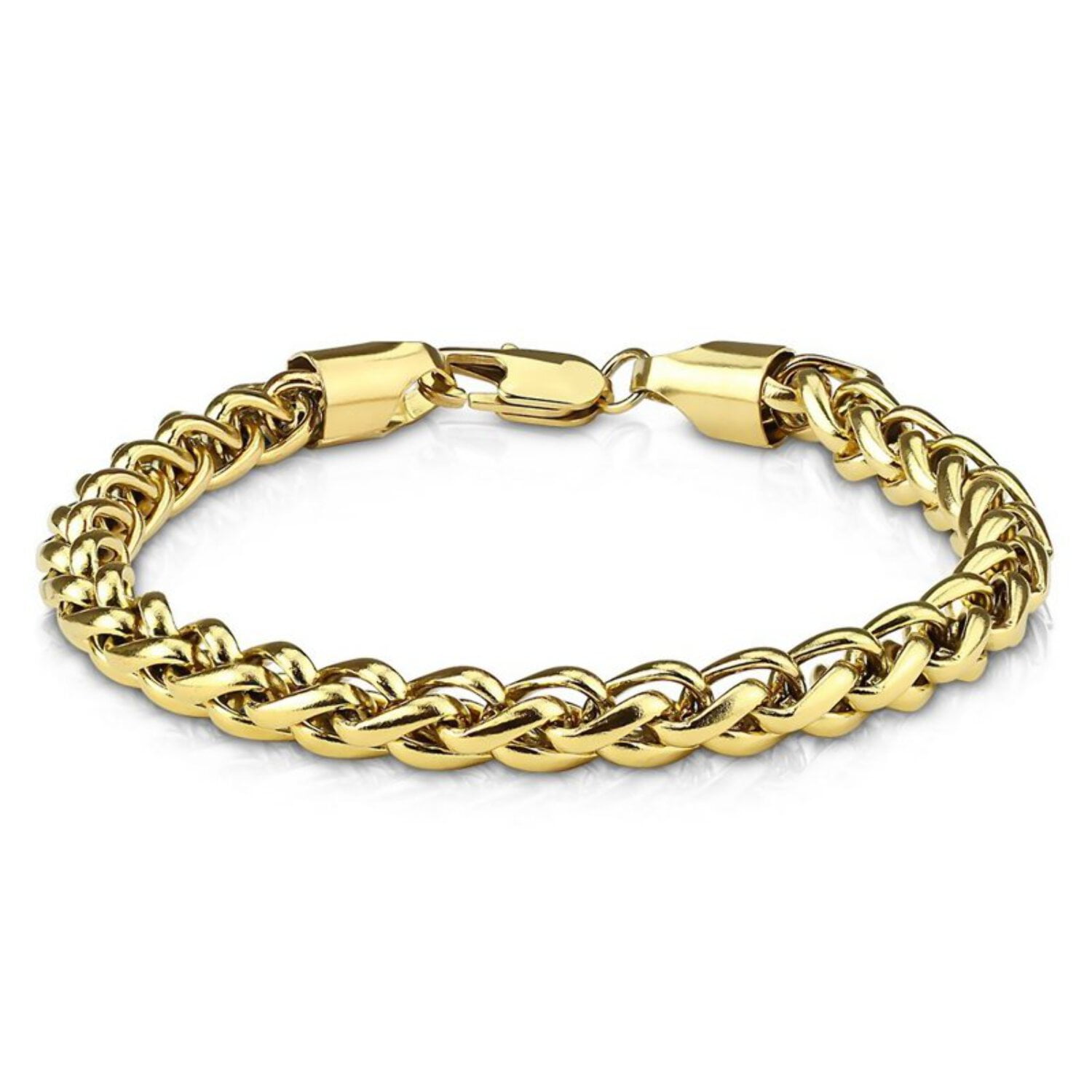 Gold Spiga Wheat Chain Bracelet Stainless Steel Rocker Biker - Walmart.com