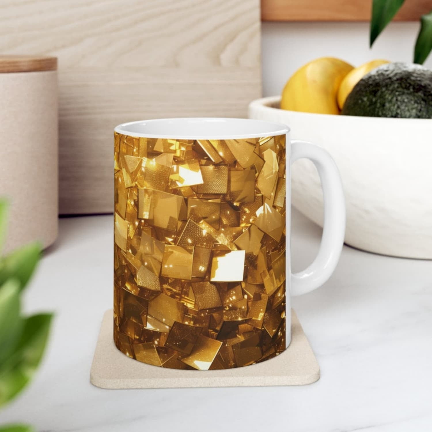 Gold Square pes Coffee Mug, Golden Plated Cup, Geometril Mug, Gold ...