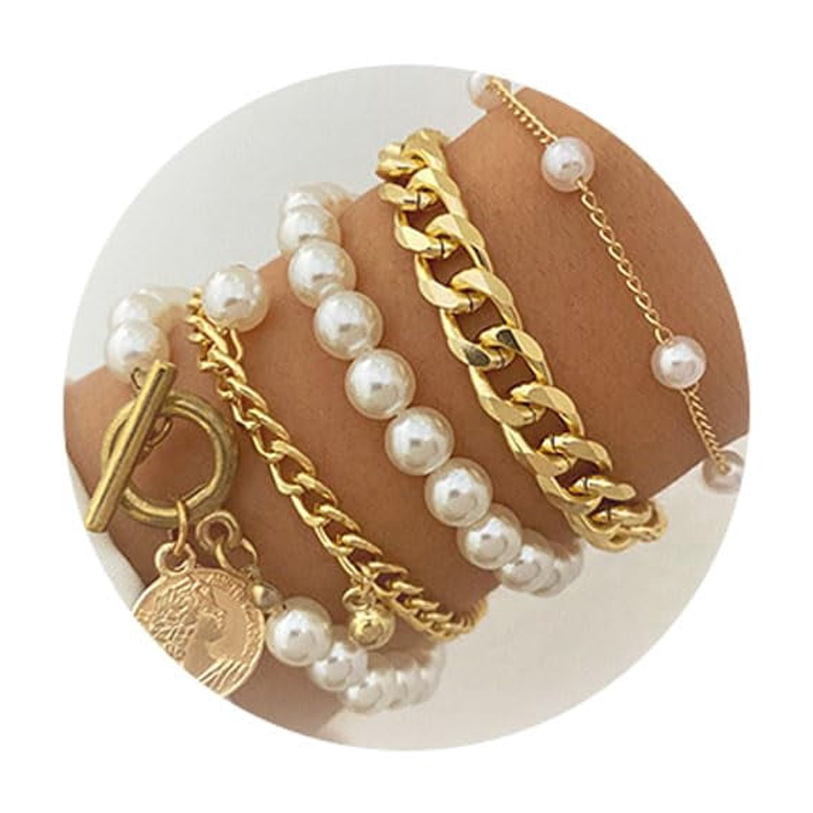 Gold Stackable Bracelets Gold Beaded Pearl Bracelets Chunky Layered ...