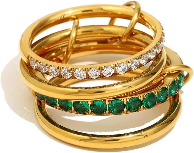 Gold Stackable Rings for Women 14K Gold Plated Elegant Interlocked ...