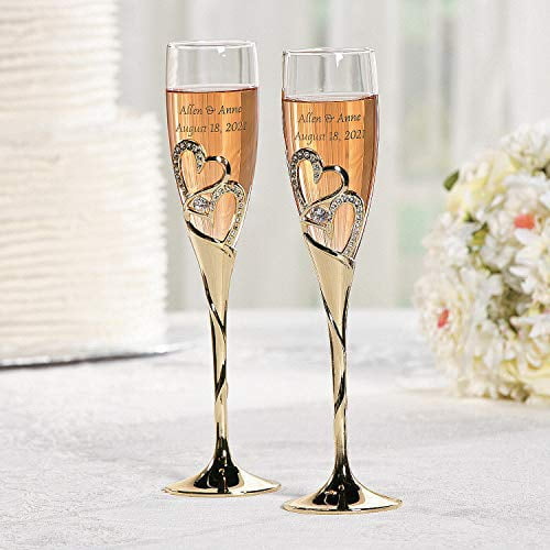Gold Stacked Heart Premium Personalized Wedding Flutes - Home Decor ...