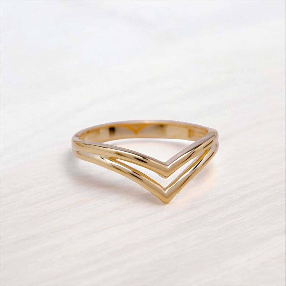 Gold Stacking Ring Set – 925 Solid Gold Plated Plain V Curve Chevron ...