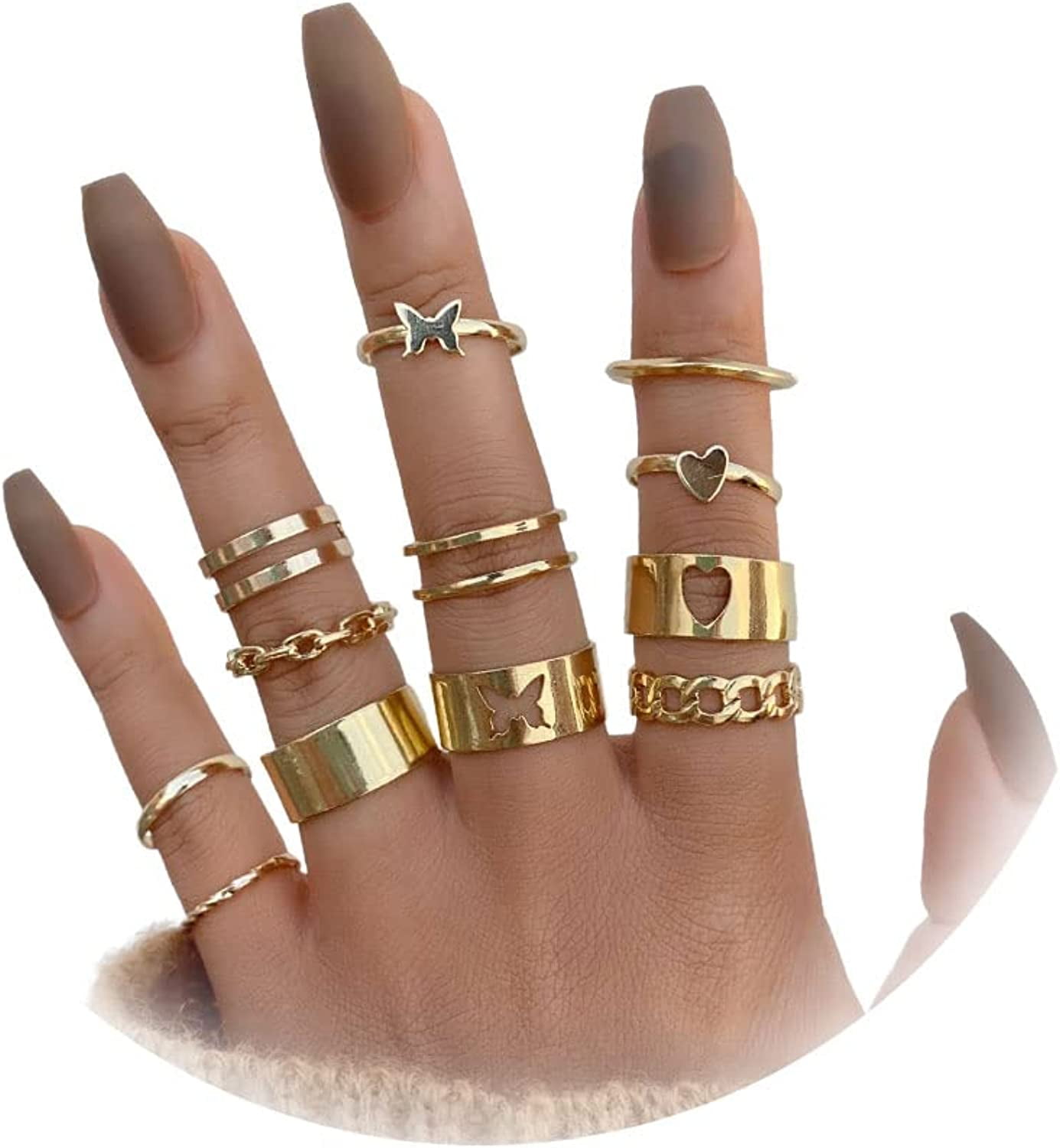 Gold Stacking Rings for Women Butterfly Knuckle Rings Snake Rings Moon Star Rings Heart Stacking ...