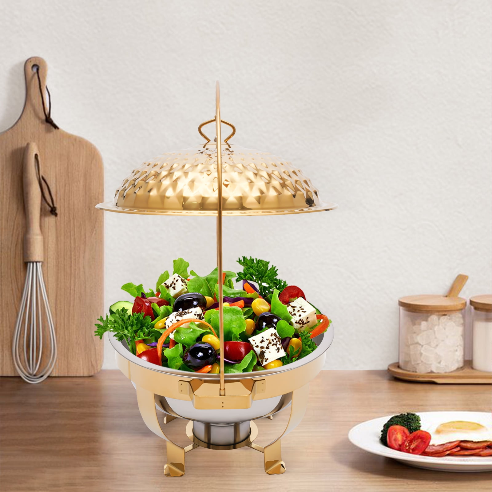 Gold Stainless Steel Chafing Dish with Hanging Lid, 4.5L Capacity, Fuel ...