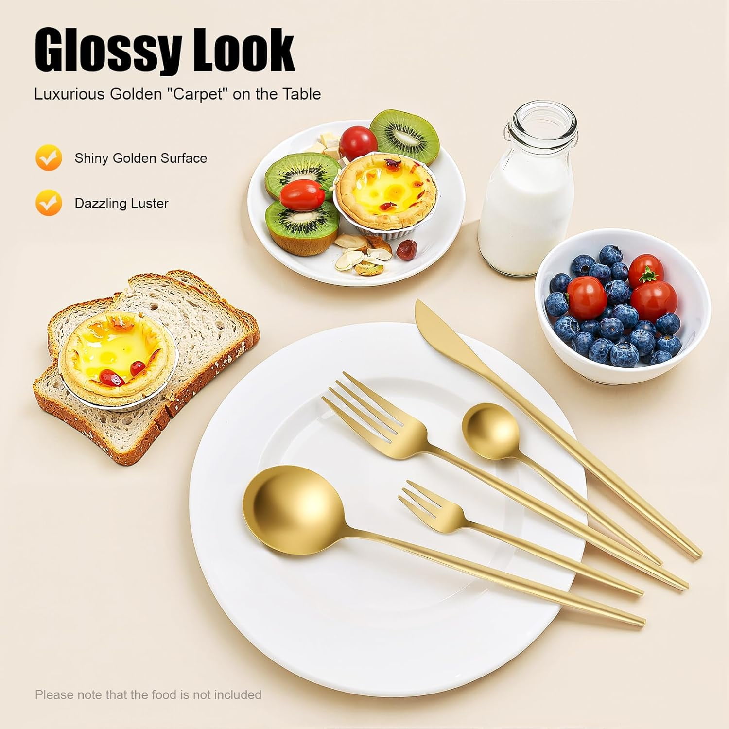 Gold Stainless Steel Dinnerware Set 90-Piece, Knives Spoons and Forks ...
