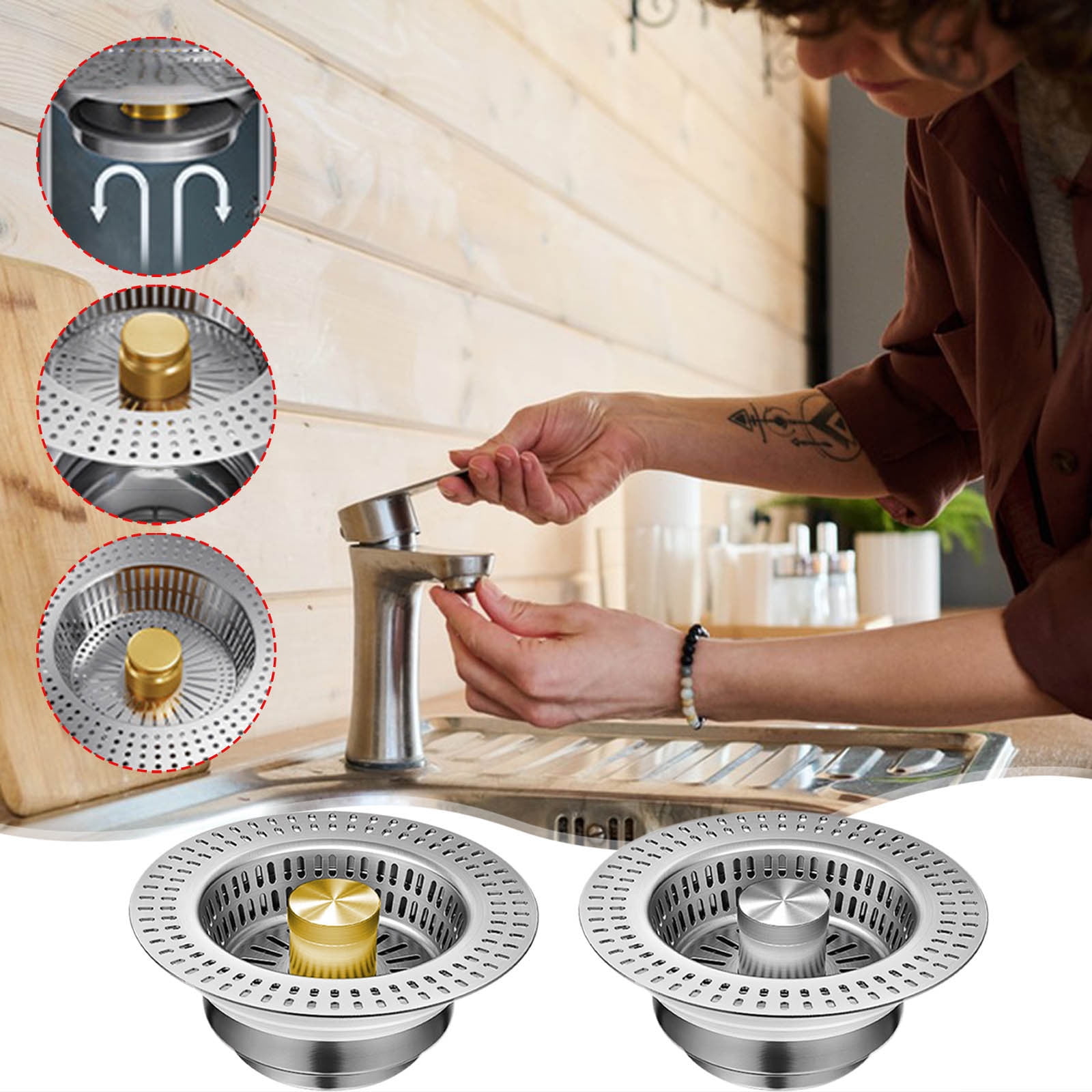 Gold Stainless Steel Kitchen Sink Strainer, Universal Vegetable Wash ...
