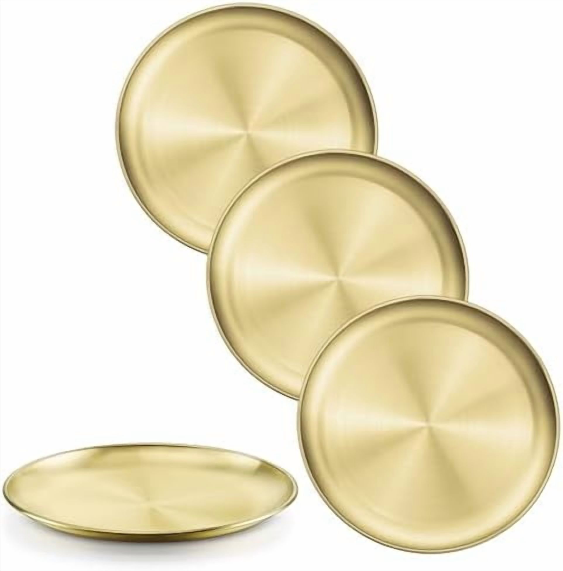Gold Stainless Steel Plate Set of 4, 8 Inch Small Dinner Plates Dishes ...