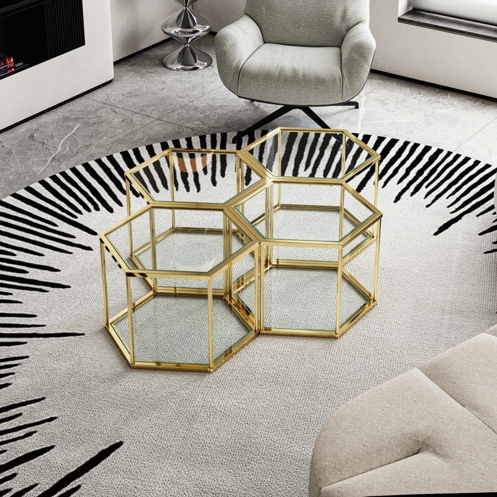 Gold Stainless Steel Polygonal Coffee Table with Double-Layer Glass ...