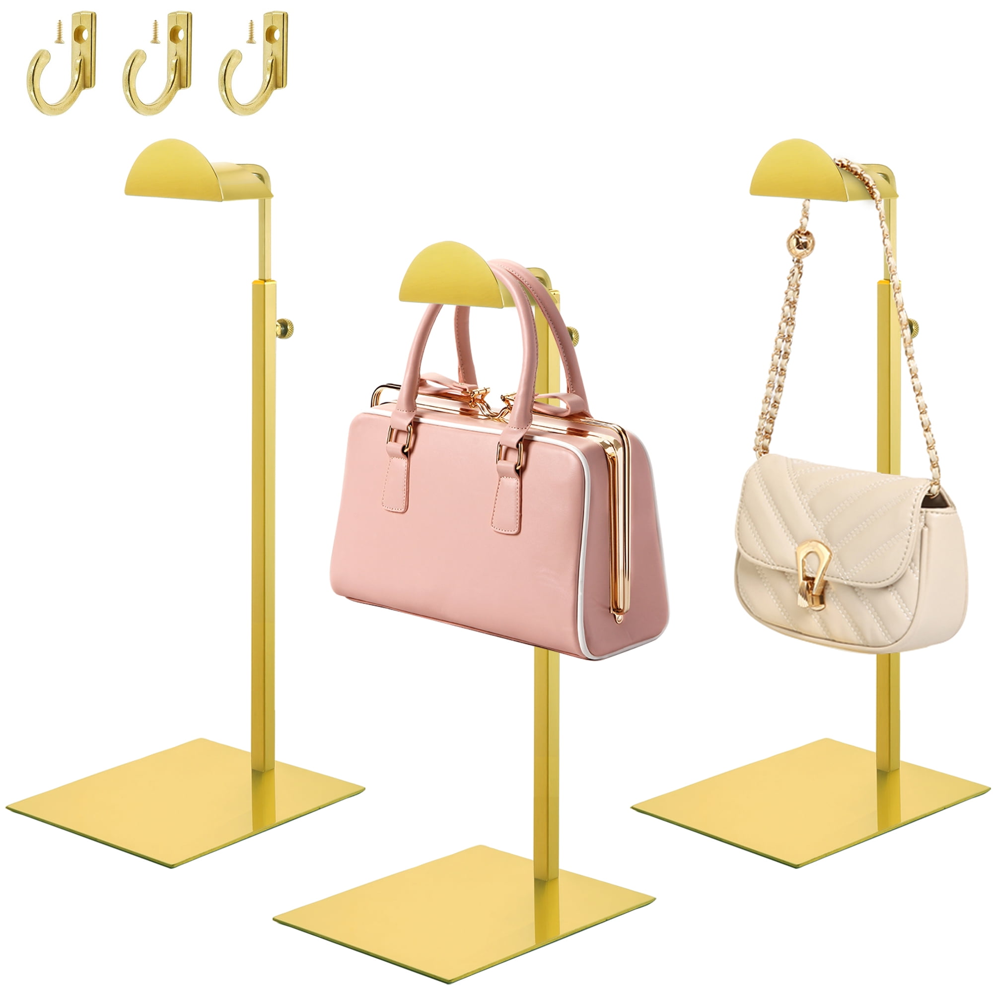 Gold Stainless Steel Purse Display Stand, 3 Pack with Hooks, Adjustable ...