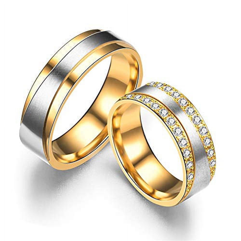 Gold Stainless Steel Wedding Bands Engagement Rings for Women, Couples ...