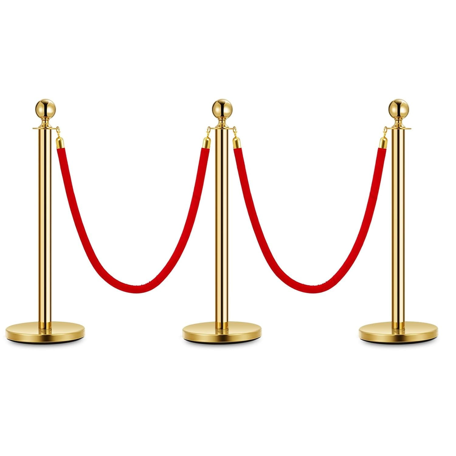 Gold Stanchion Post, Red Velvet Rope Stainless Steel Crowd Control ...