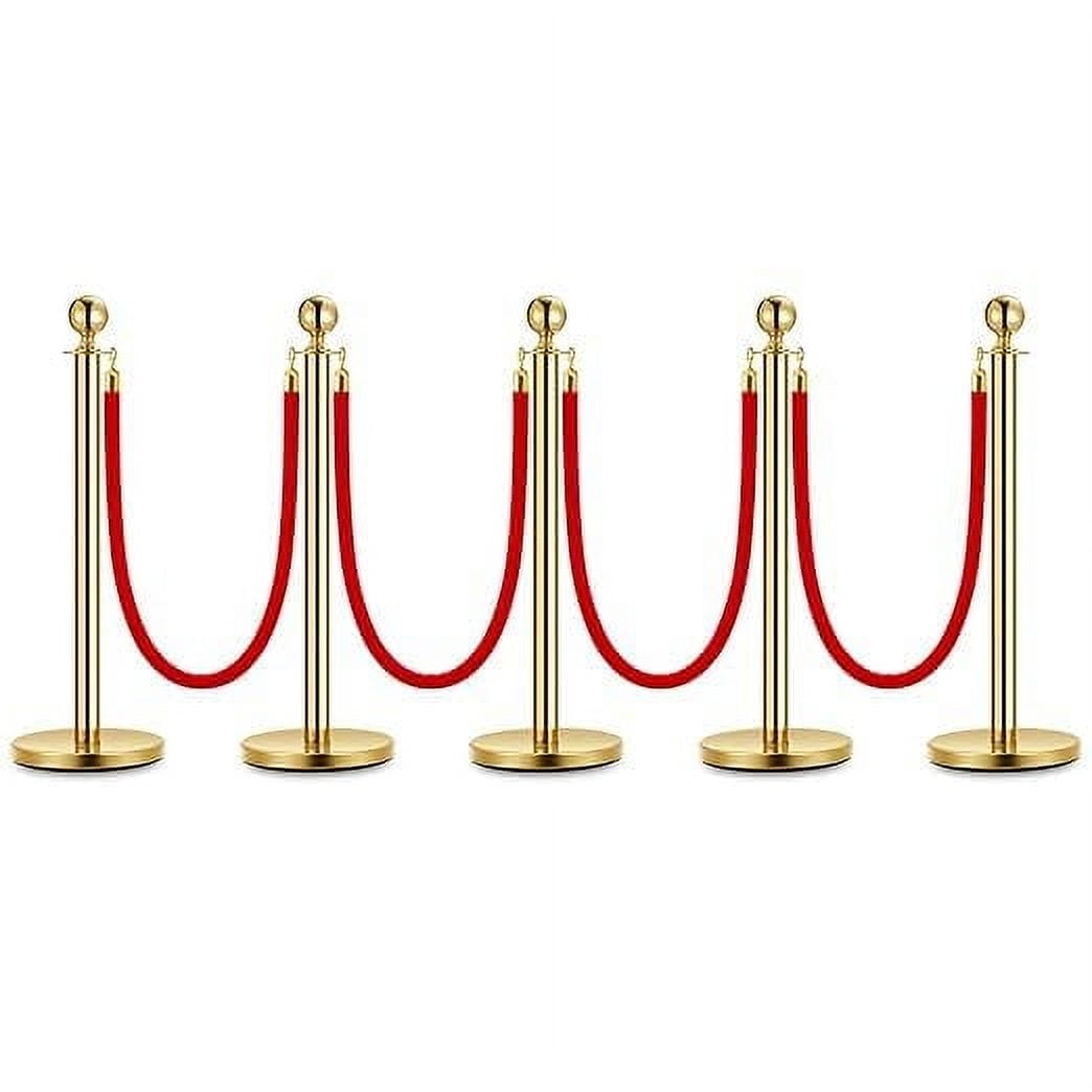 Gold Stanchion Post, Red Velvet Rope Stainless Steel Crowd Control ...