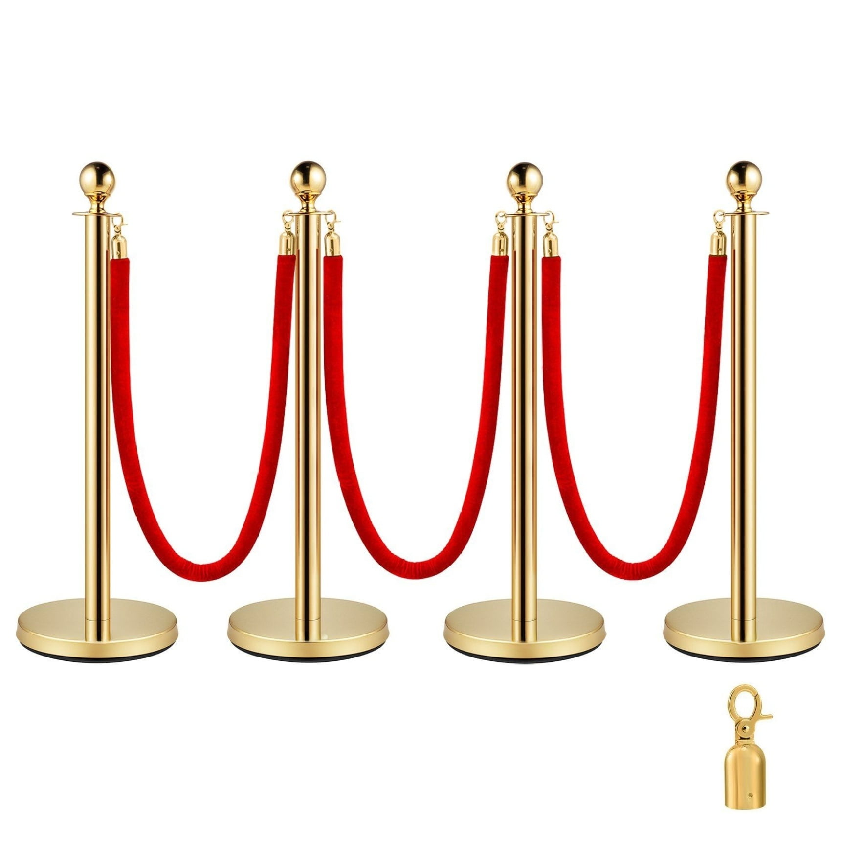 Gold Stanchion Posts 4-Pack with Velvet Rope, 38 Inch Crowd Control ...