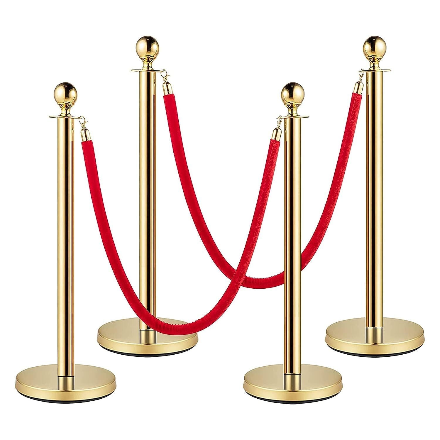 Gold Stanchion Posts - Red Velvet Rope and Post, Include 40 Inch Stanchion Poles and 5 ft Velvet ...