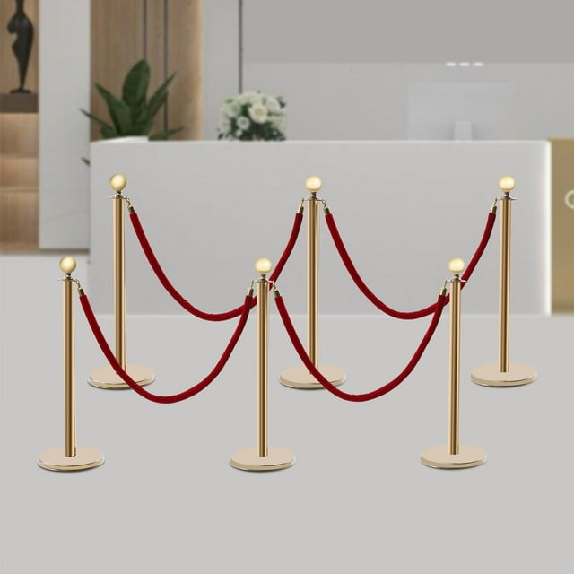Gold Stanchion Set VIP Crowd Control Queue Line Barriers Post with 4 Red Velvet Ropes - Walmart.com