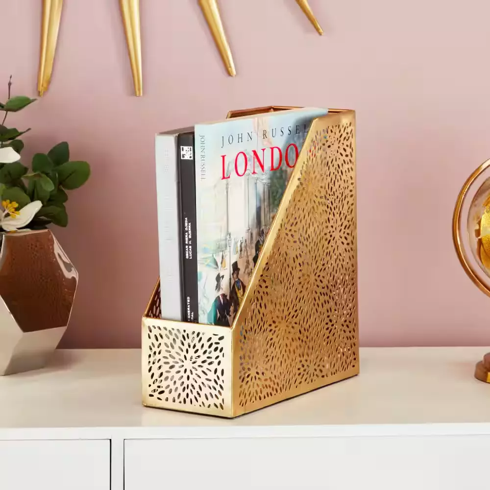 Gold Standing Magazine Holder with Laser Carved Floral Design - Walmart.com
