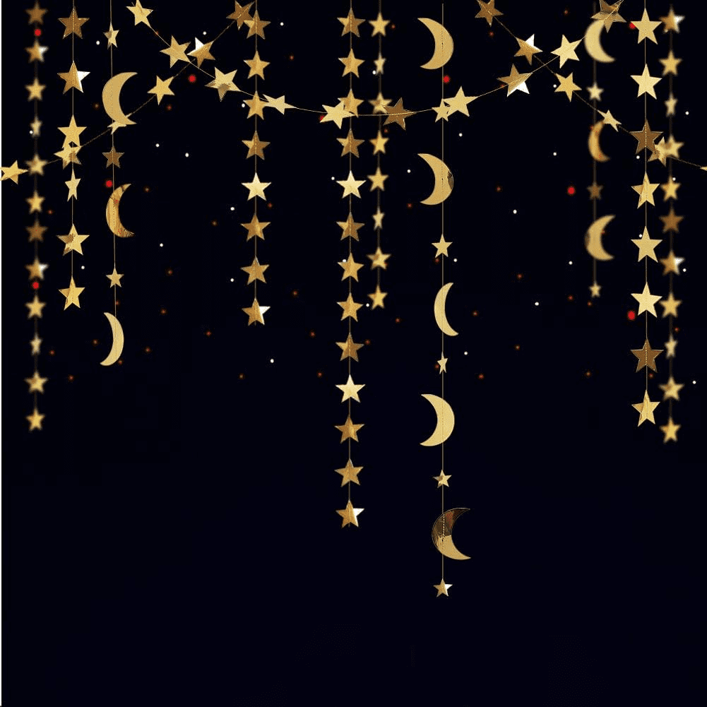 Gold Star Moon Garland Decoration 52FT/4PCS - Twinkling Little Star ...