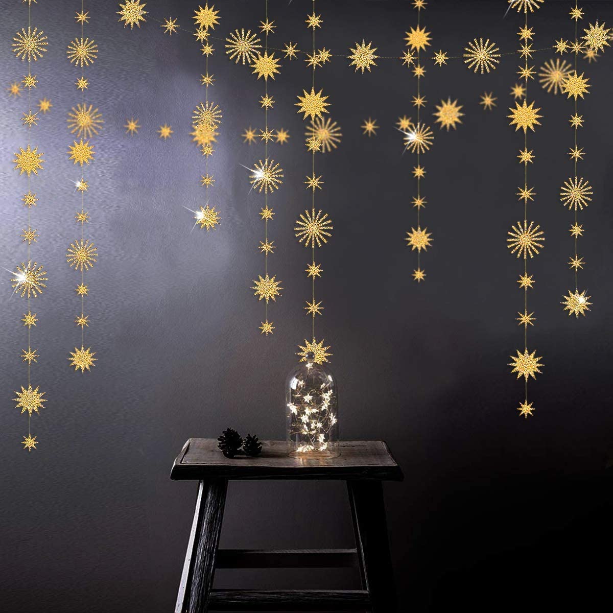 Gold Star Party Decorations Kit Sparking Twinkle Star Garland Glitter ...