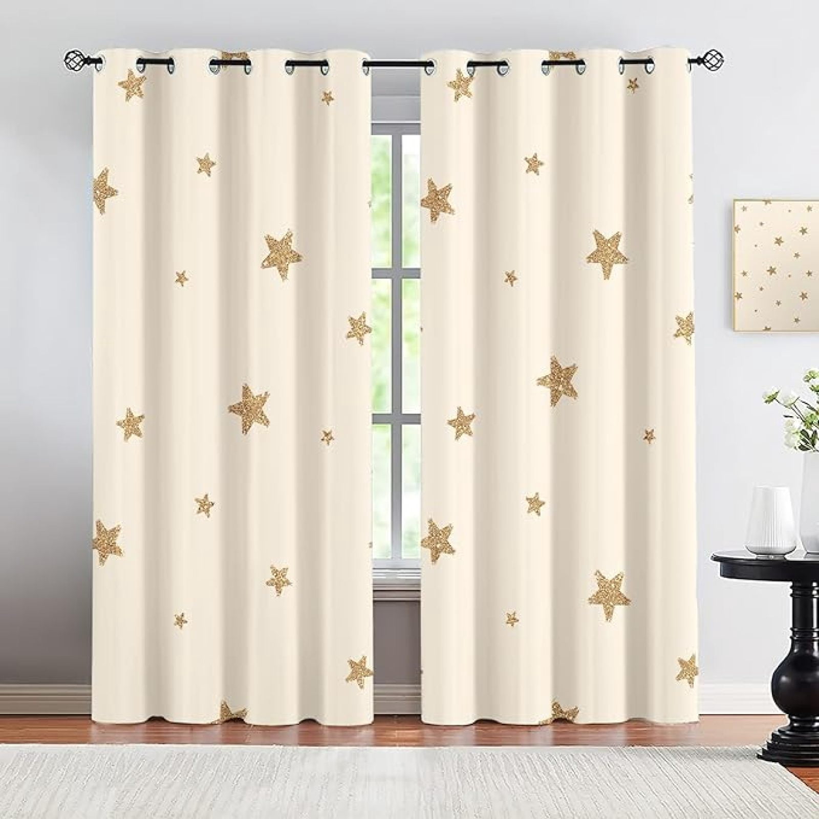 Gold Star Print Blackout Curtains, European Minimalist Art Style 3D ...