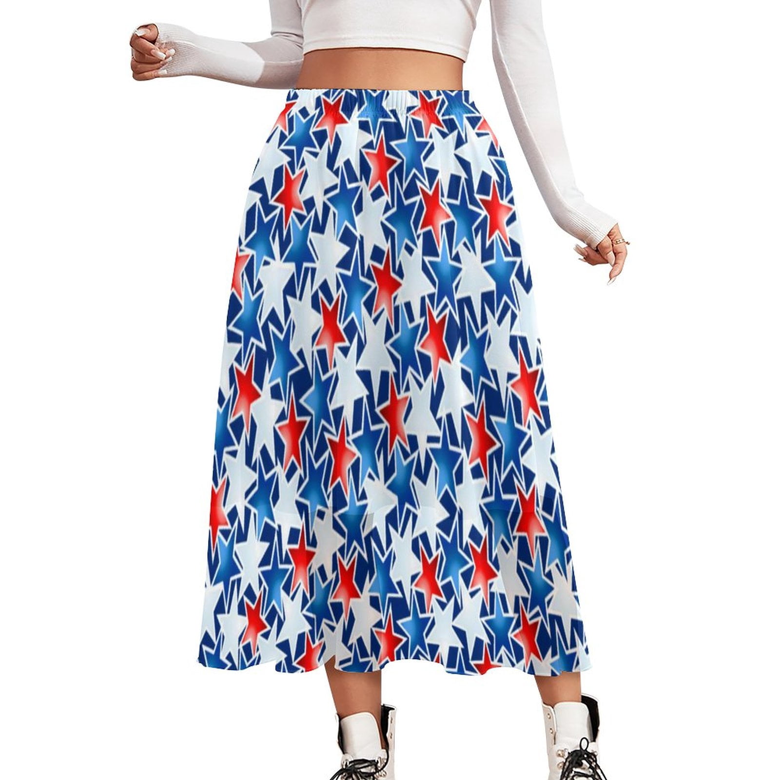 Gold Star Print Chiffon Skirt Festive Christmas Long Skirts Female ...