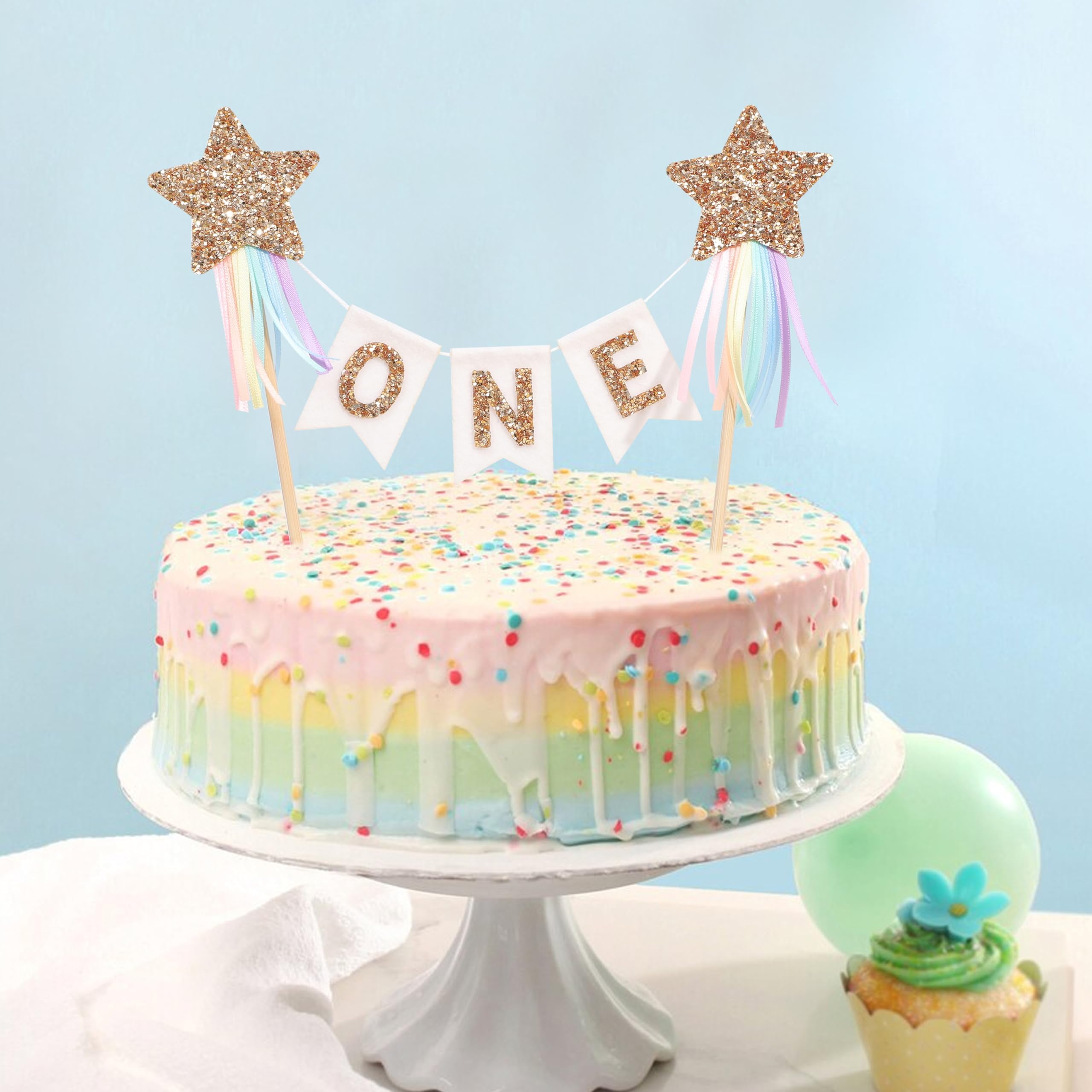Gold Star Rainbow Cake Topper - First MDH1Birthday Pastel Rainbow Cake ...