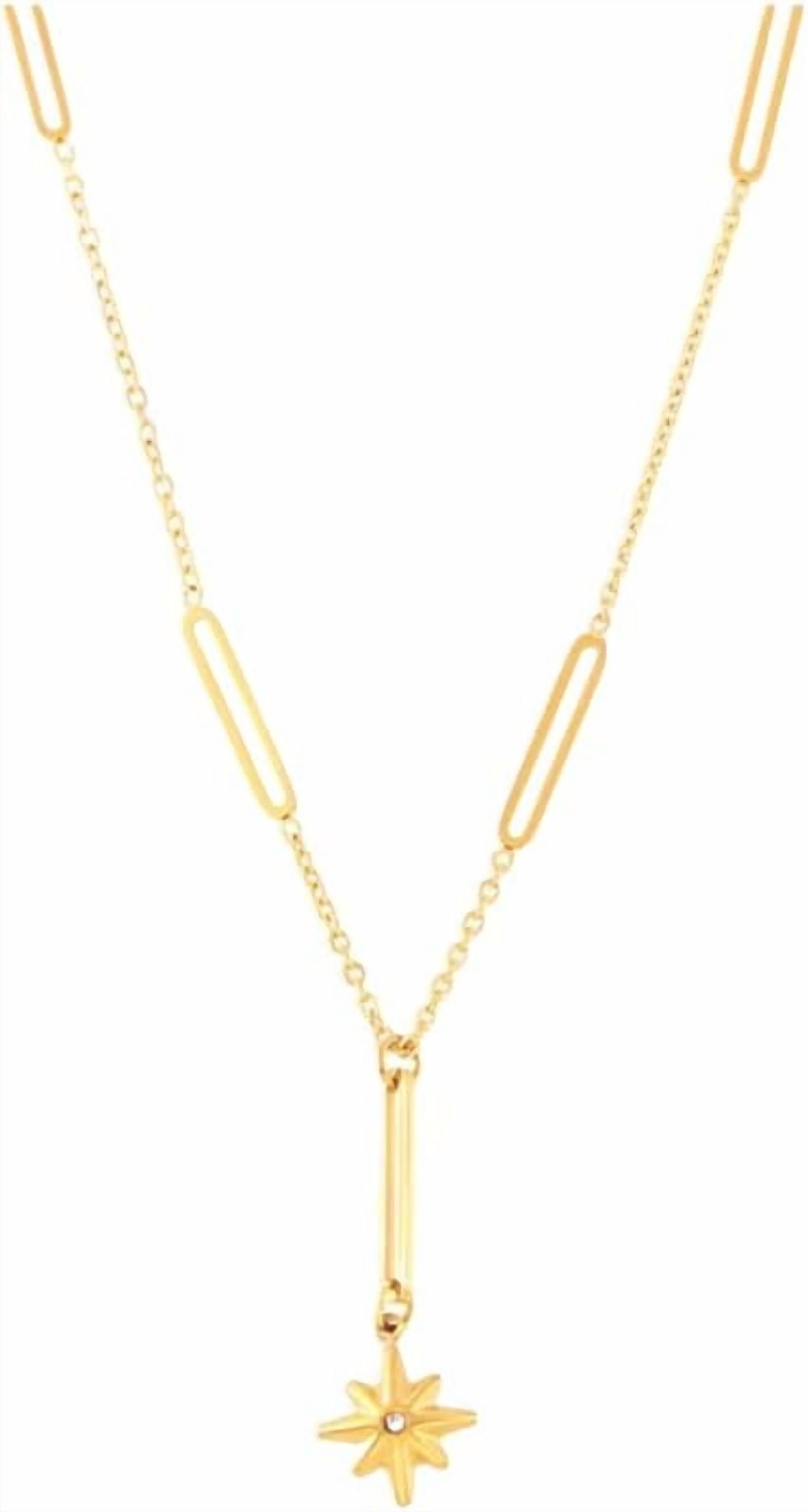 Gold Star Y-Necklace For Women,Titanium Steel Dainty Paper Clip Chain ...