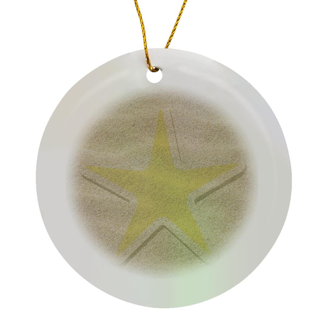 3drose, Gold Starfish and Sand- Beach Art, Circle Porcelain Ornament ...