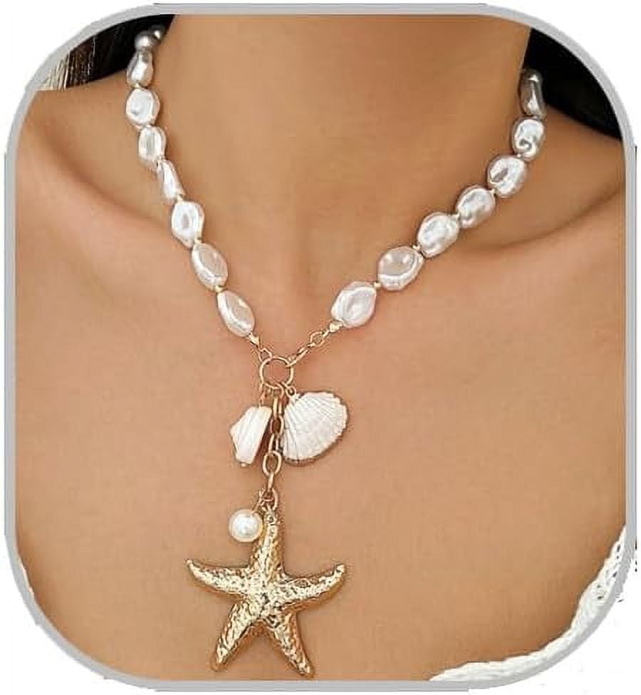 Gold Starfish Necklaces for Women Sea Shell Mermaids Necklaces Mermaid Beach Charm Necklace ...
