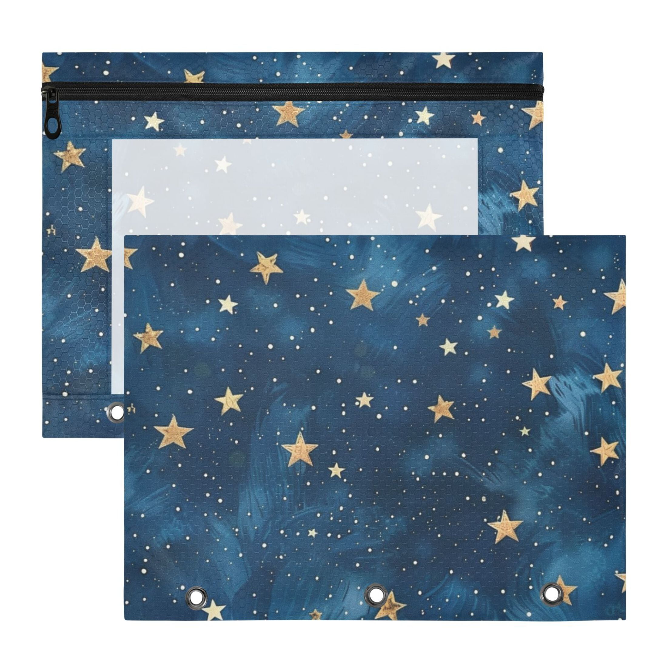 Gold Stars 3-Ring Binder Pouches A4 Size Zipper Pocket File Storage 2 ...