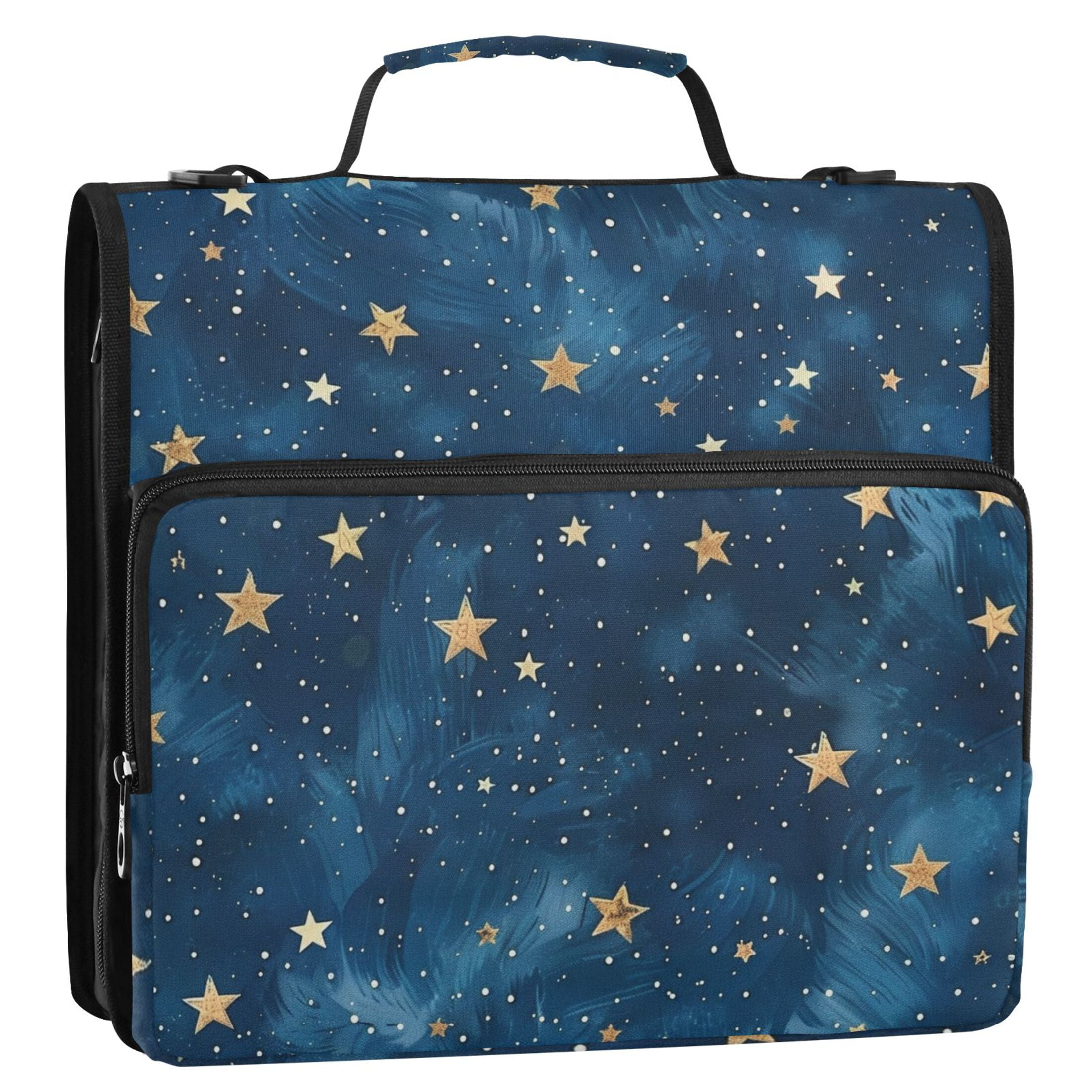 Gold Stars Binder Bag with Shoulder Strap 3 Ring Zipper Binder File ...