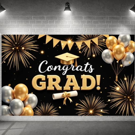 Gold Stars Graduation Banner Graduation Cap Class of 2026 Backdrop ...